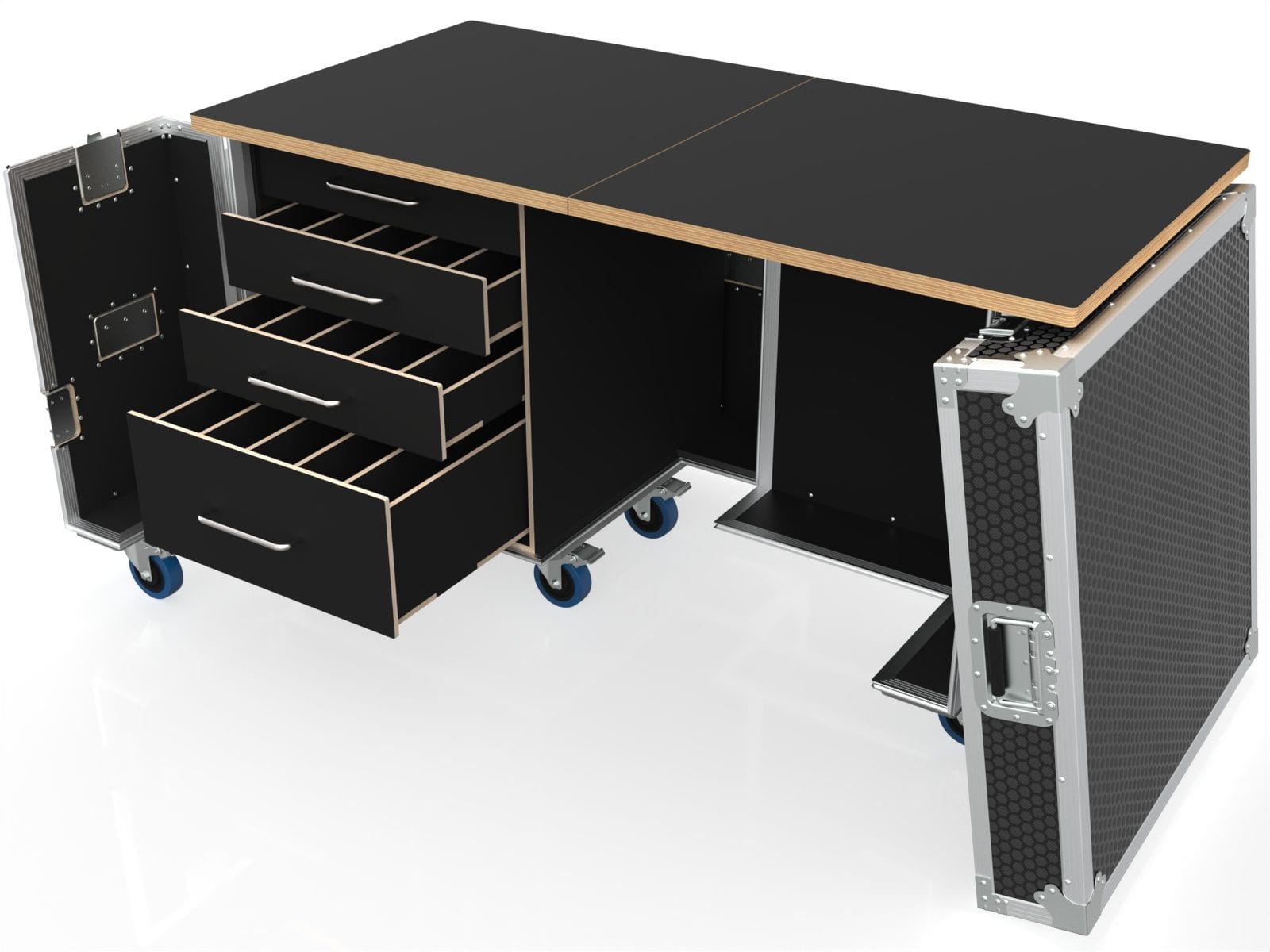 Mobile Office Desk Road Case MOD-02 With Drawers And 1400mm Top